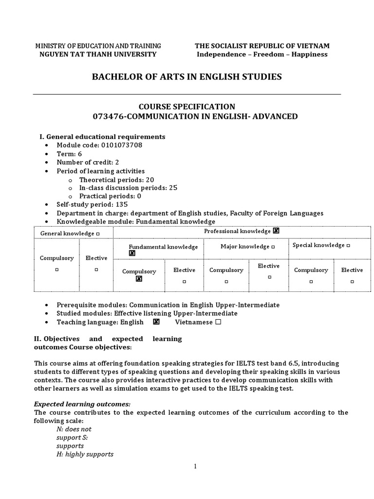 Communication in English - Advanced | PDF | Curriculum | Lecture