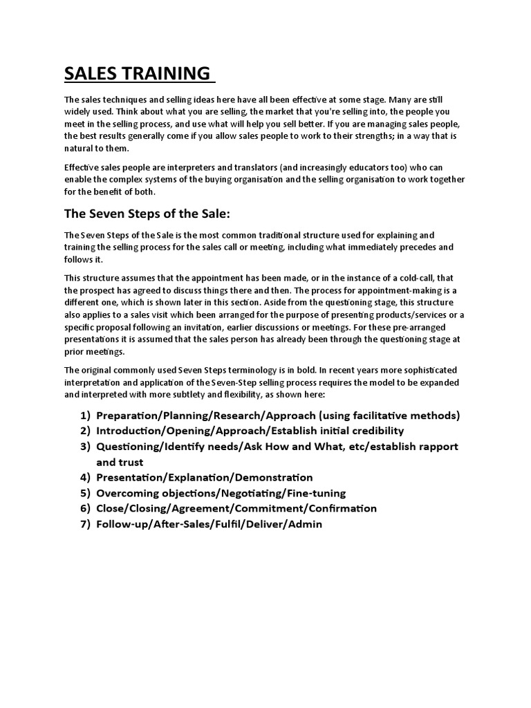 Sales Training: The Seven Steps of The Sale | Download Free PDF ...