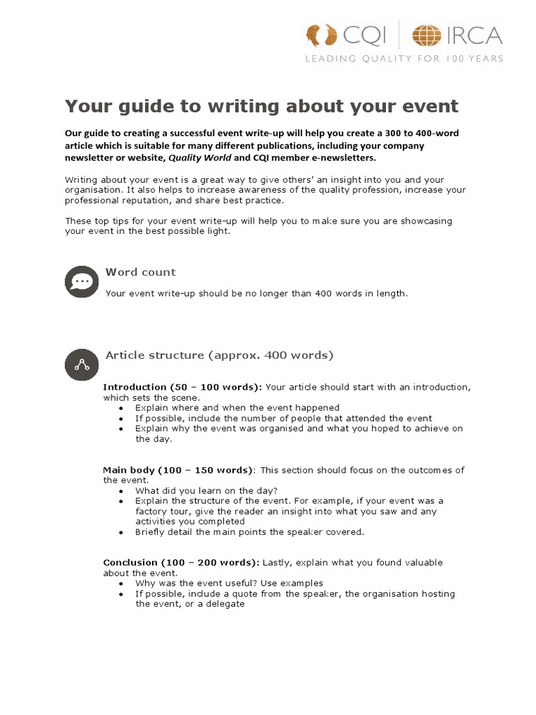 Your Guide To Writing About Your Event | PDF | Psychological Concepts ...