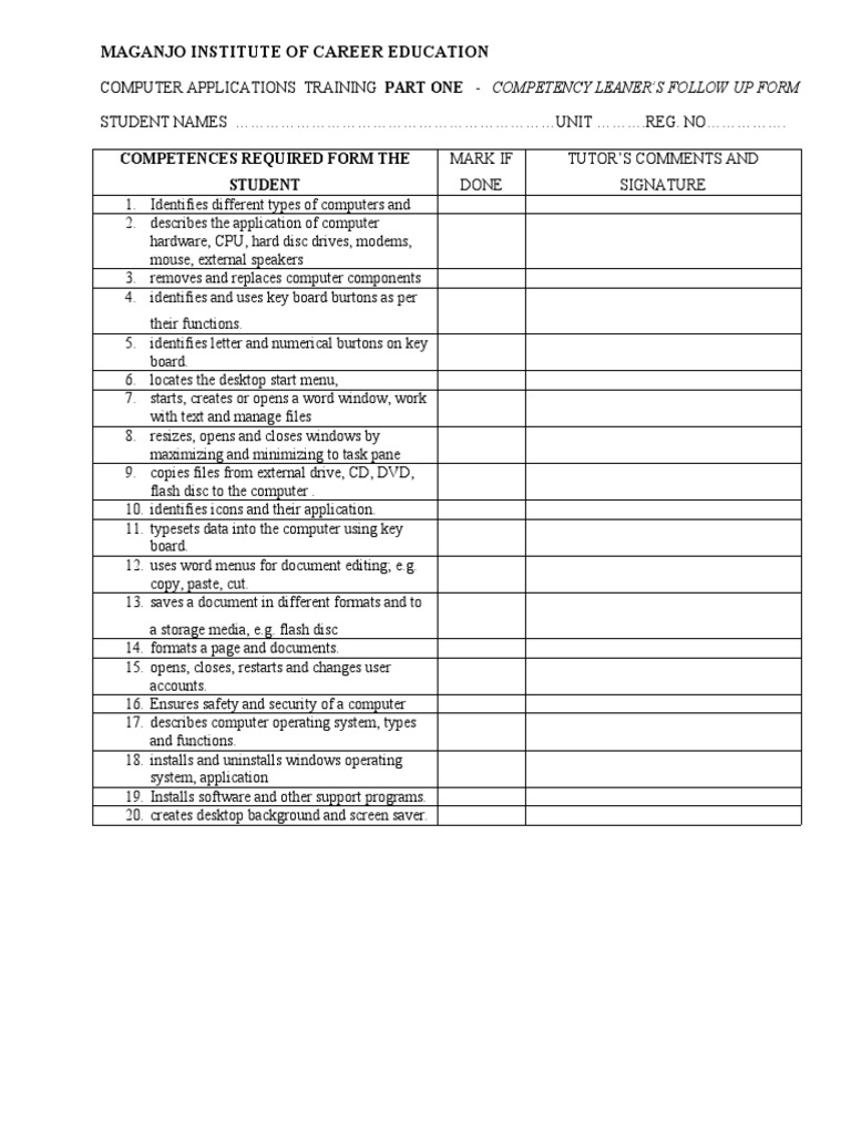 Assessing Student Progress in Computer Applications Training Part One | PDF
