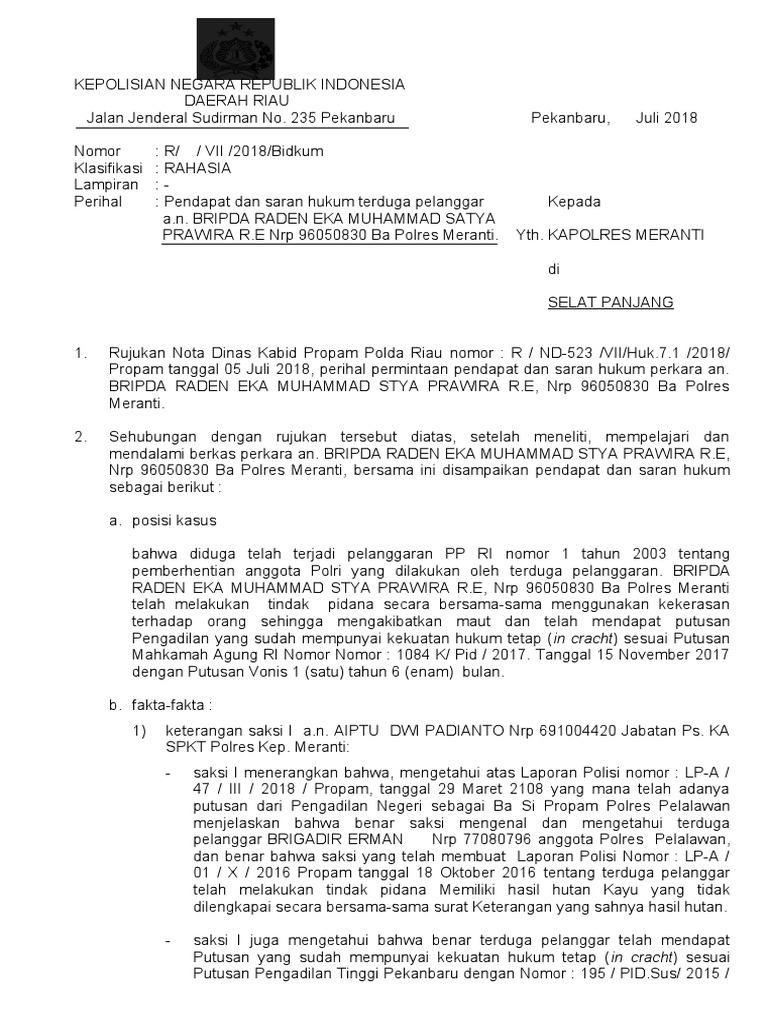 Bripda Raden Eka Meranti, PTDH | PDF