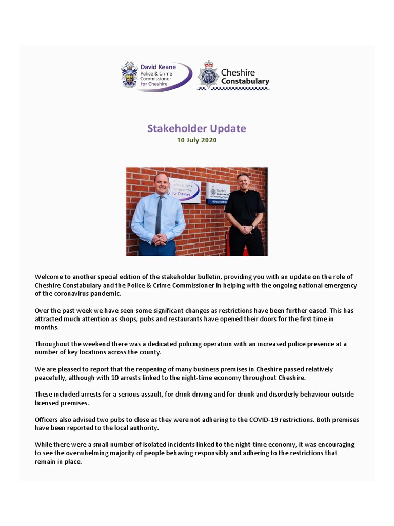 Stakeholder Update 10 July 2020 Final | PDF | Police | Victimology