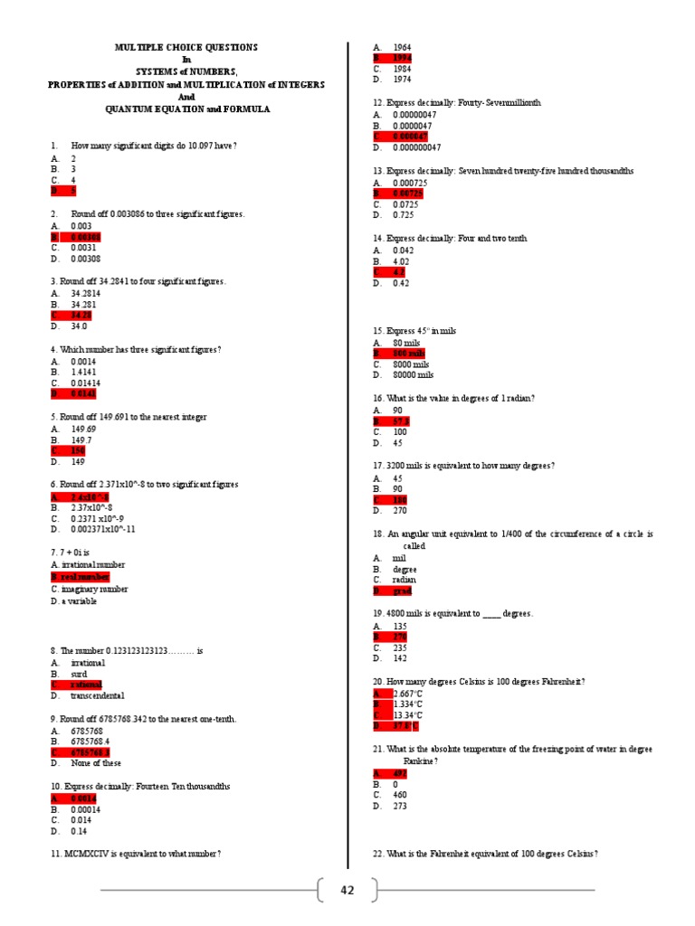 MULTIPLE CHOICE QUESTIONS (Parang Softcopy NG Excel Math Reviewer ...