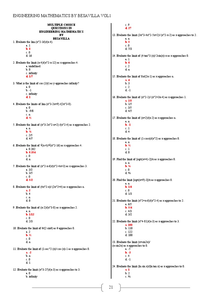 MULTIPLE CHOICE QUESTIONS in ENGINEERING MATHEMATICS by Venancio I ...