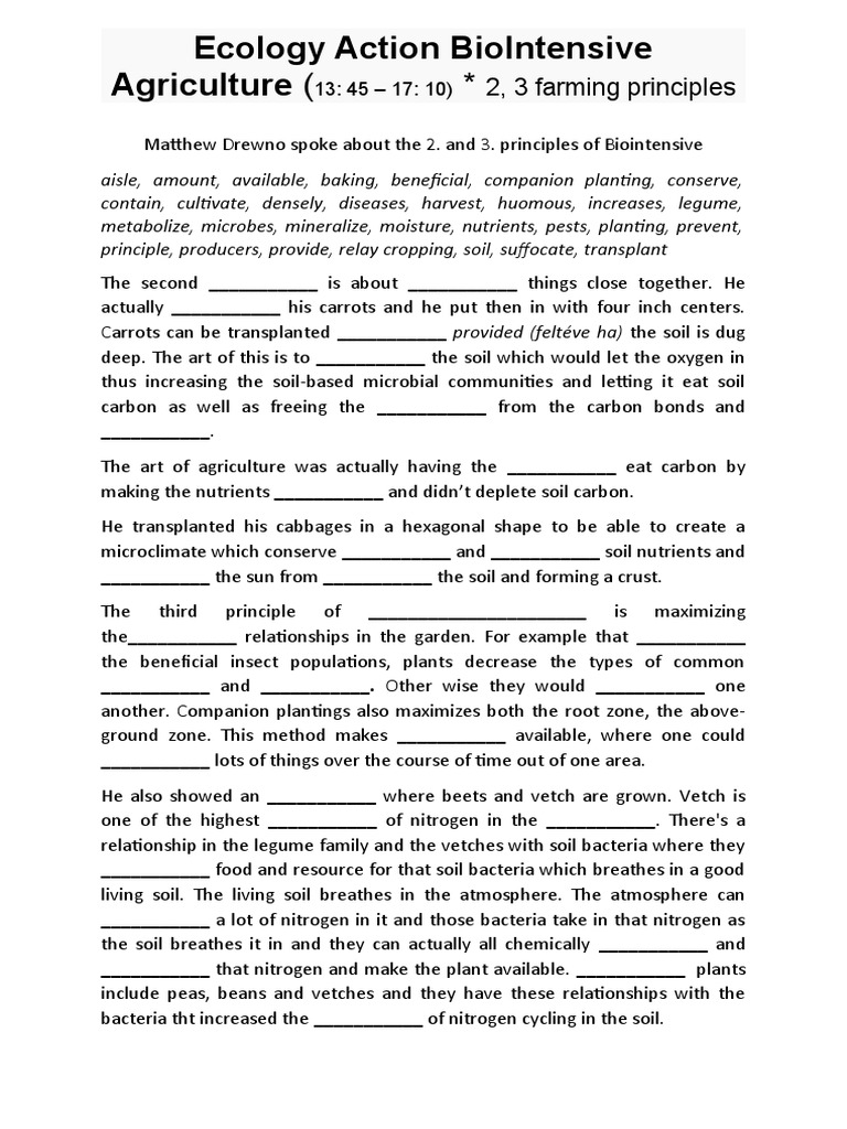 Ecology Action Biointensive Agriculture (: 2, 3 Farming Principles ...