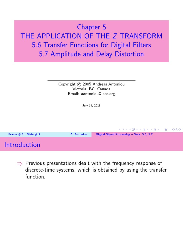 The Application of The Z Transform 5.6 Transfer Functions For Digital ...