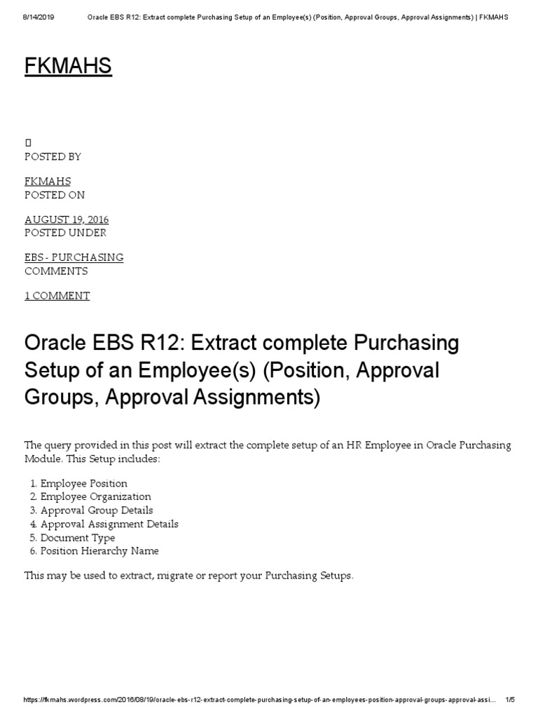 Oracle Ebs R12 Extract Complete Purchasing Setup Of An Employee