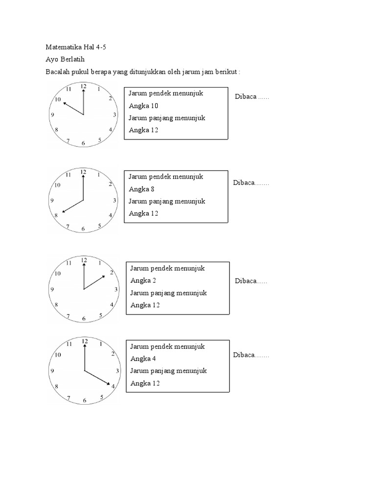 Soal Jam untuk Kelas 2 Matematika | PDF