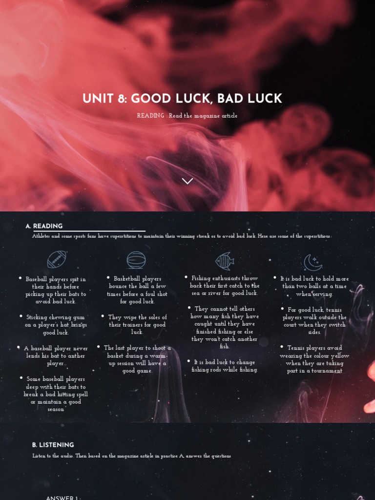 PULSE - UNIT 8 Good Luck, Bad Luck (Form 2) | PDF | Luck | Team Sports