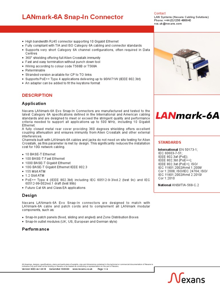 LANmark-6A Evo Connector Specs | PDF | Ethernet | Networking Standards