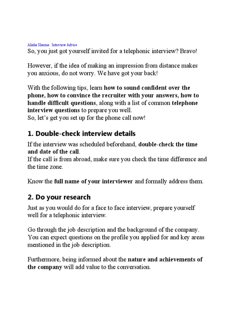 How To Tackle Telephonic Interview | PDF | Interview