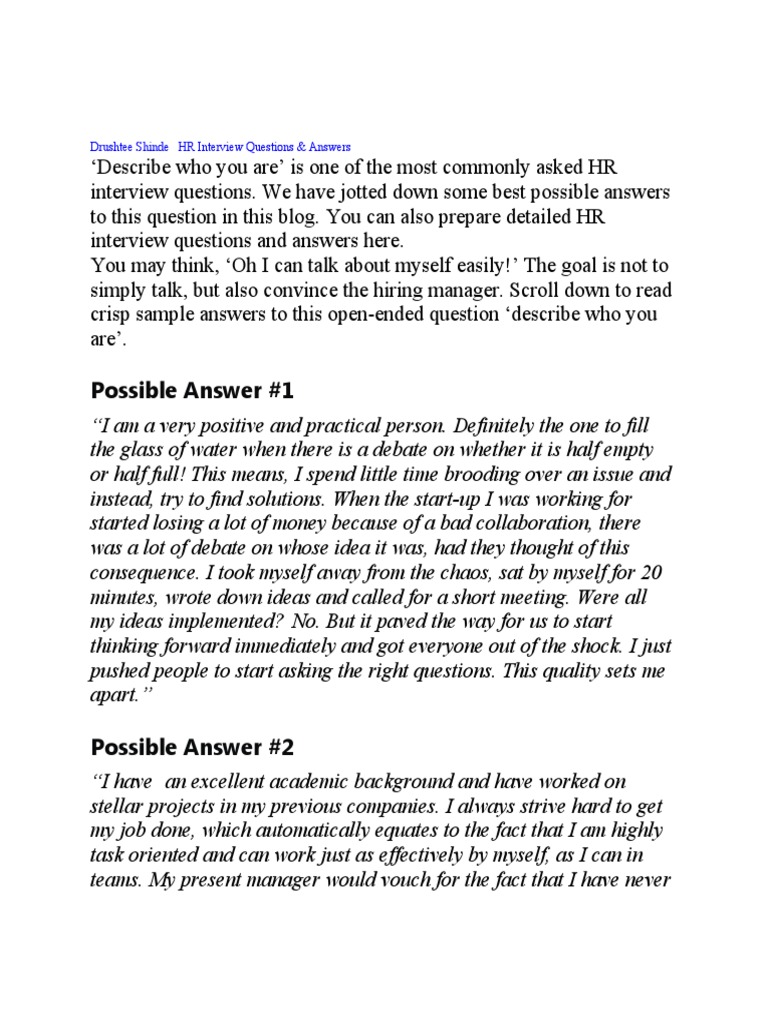 How To Answer "Describe Who You Are" | PDF | Interview | Motivation