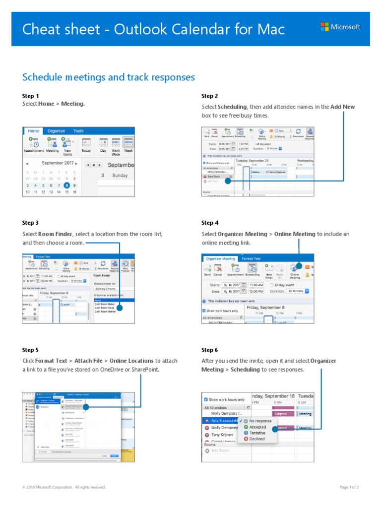 Cheat Sheet - Outlook Calendar For Mac: Schedule Meetings and Track ...