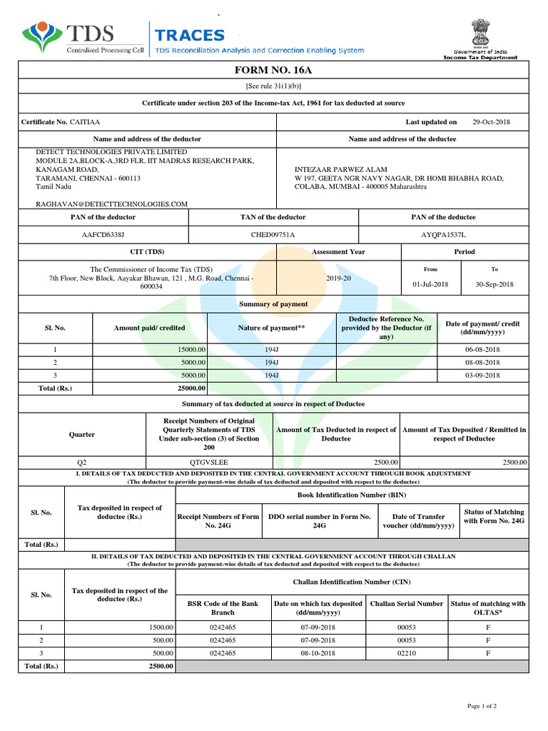 Form No. 16A: From To | PDF | Lease | Securities (Finance)