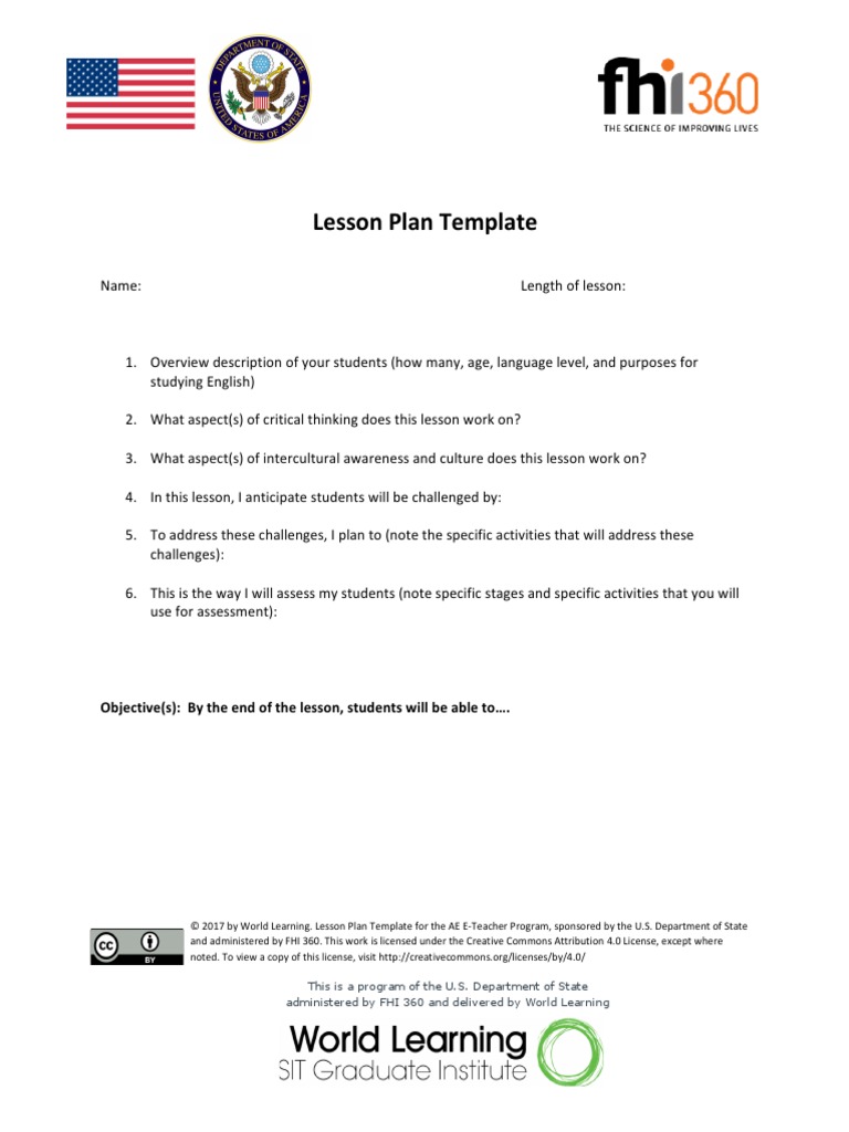 Lesson Plan Template: Objective(s) : by The End of The Lesson, Students ...