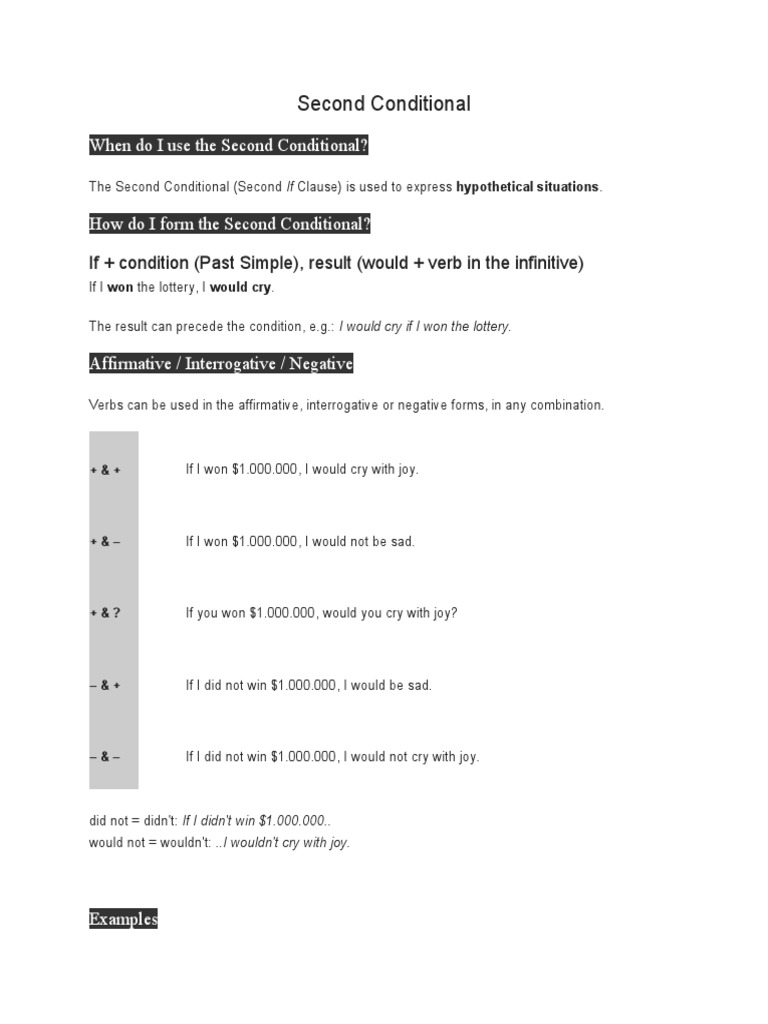 When Do I Use The Second Conditional? | PDF
