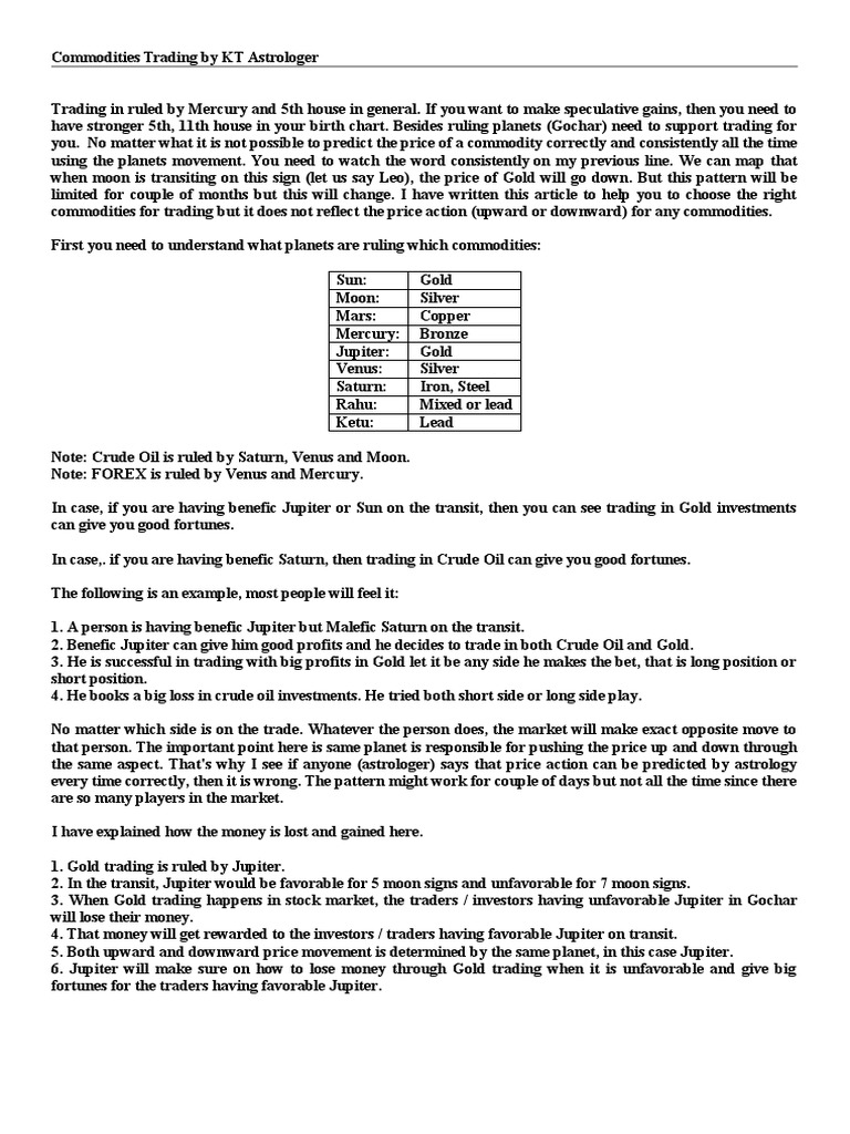 Commodities Trading by KT Astrologer | PDF | Astronomy | Astrology
