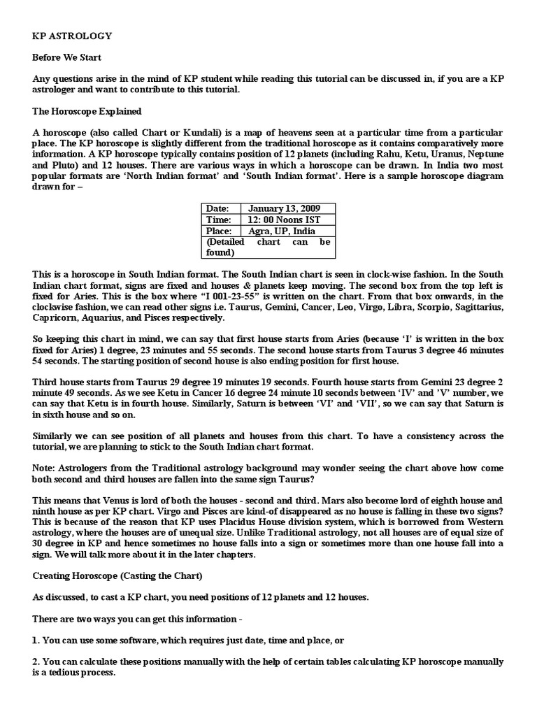 KP Astrology | PDF | Planets In Astrology | Astrological Sign