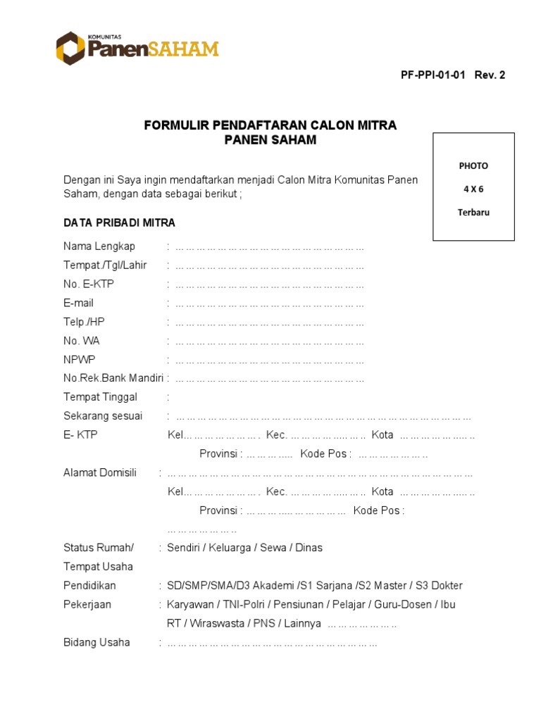 FORMULIR PENGISIAN KEMITRAAN0-rev 2 | PDF