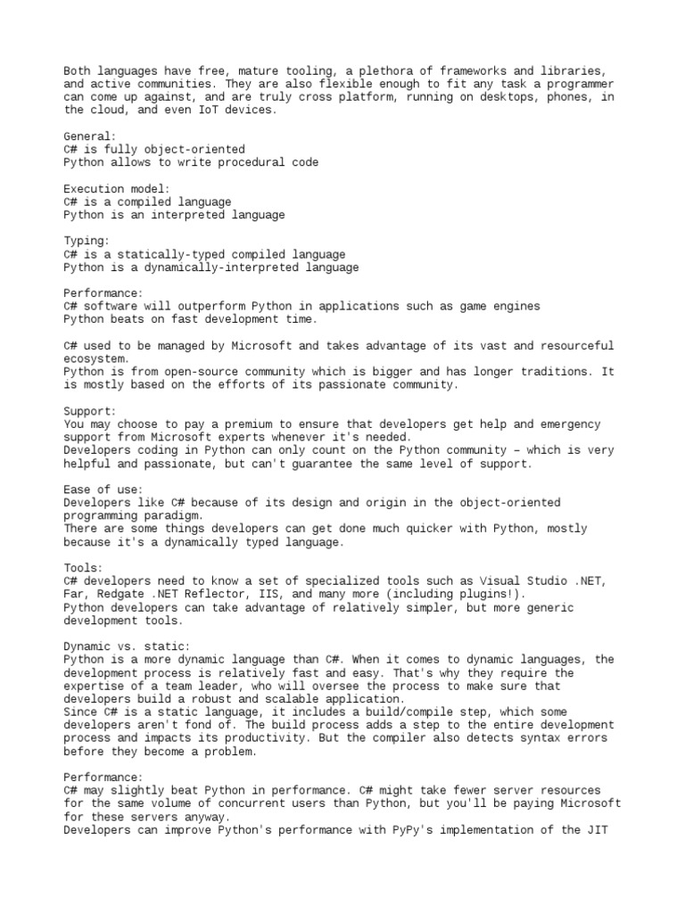 C Vs Python Pdf Python Programming Language C Sharp
