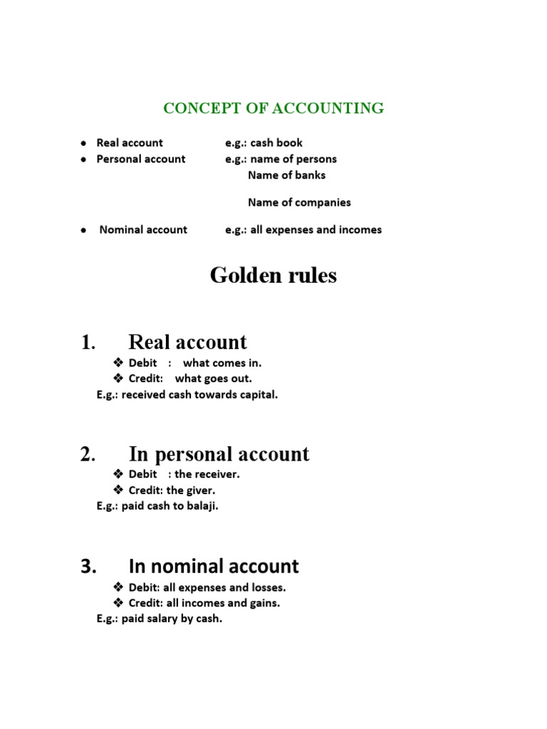 Golden Rules of Real Accounts Explained | PDF | Debits And Credits ...