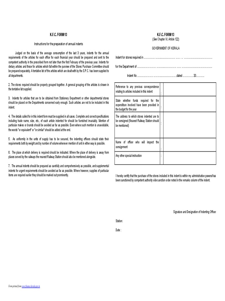 K.F.C. FORM 13 K.F.C. FORM 13: WWW - Finance.kerala - Gov.in | PDF ...
