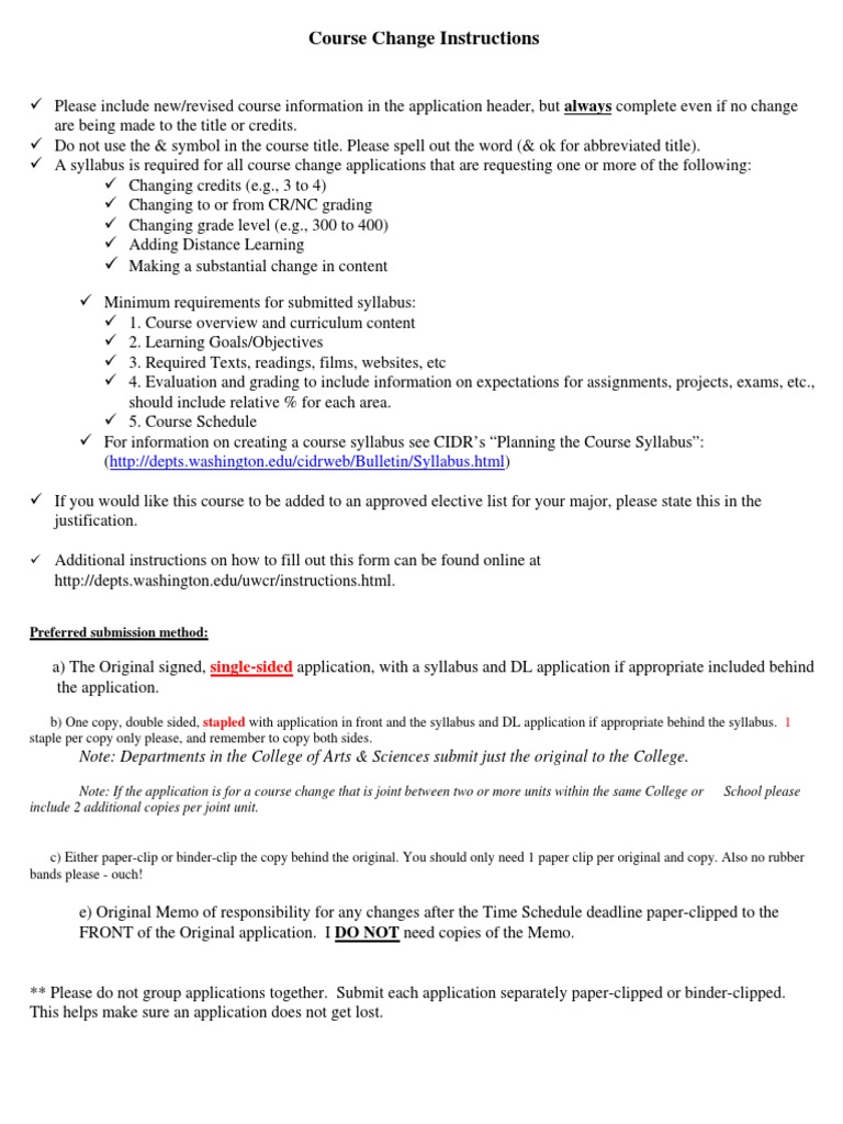 Course Change Instructions: Single-Sided | PDF | Distance Education ...