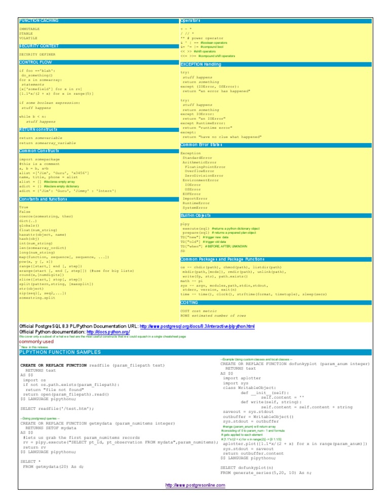 Postgresql Plpython Cheatsheet Pdf Boolean Data Type Information 0094