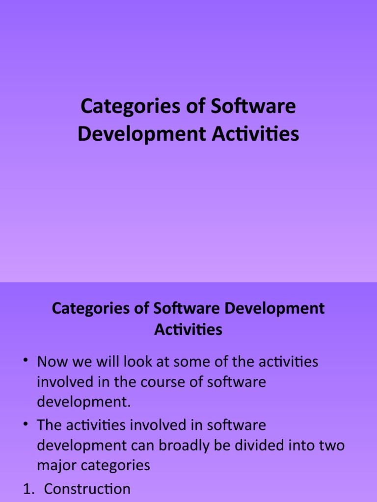 Topic No 01 Categories of Software Development Activities | PDF