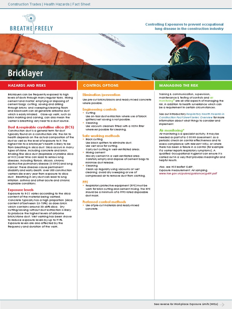 Bricklayer Fact Sheet | PDF | Dust | Silicon Dioxide