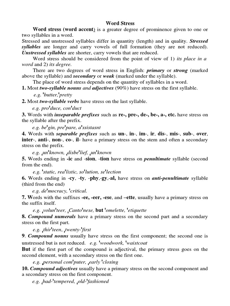 Word Stress Patterns: A Guide to Accentuation in English | PDF | Stress ...
