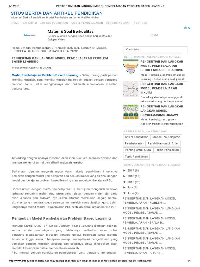Pengertian Dan Langkah Model Pembelajaran Problem Based Learning PDF ...