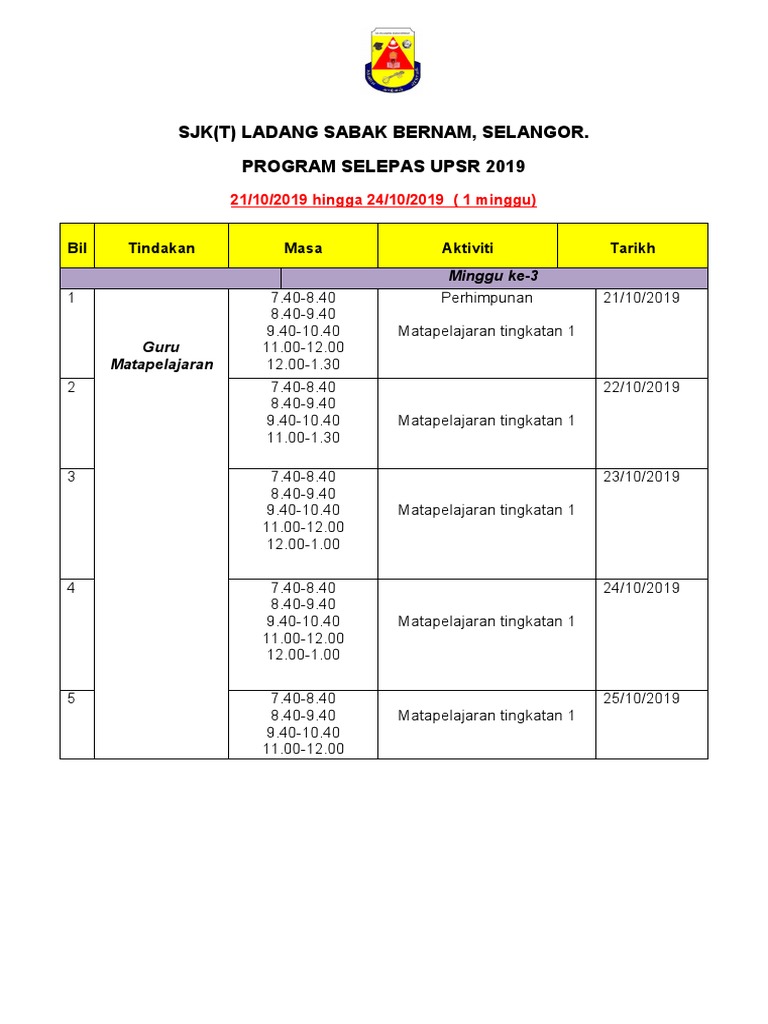 SJK (T) Ladang Sabak Bernam, Selangor. Program Selepas Upsr 2019 | PDF