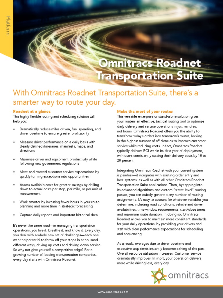 Omnitrac Roadnet Platform Overview | Download Free PDF | Fuel Economy ...