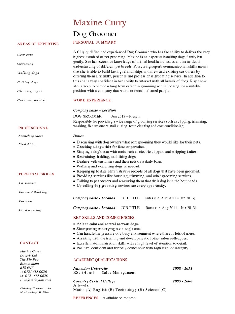 Dog Groomer Resume Example | PDF | Dogs | Business