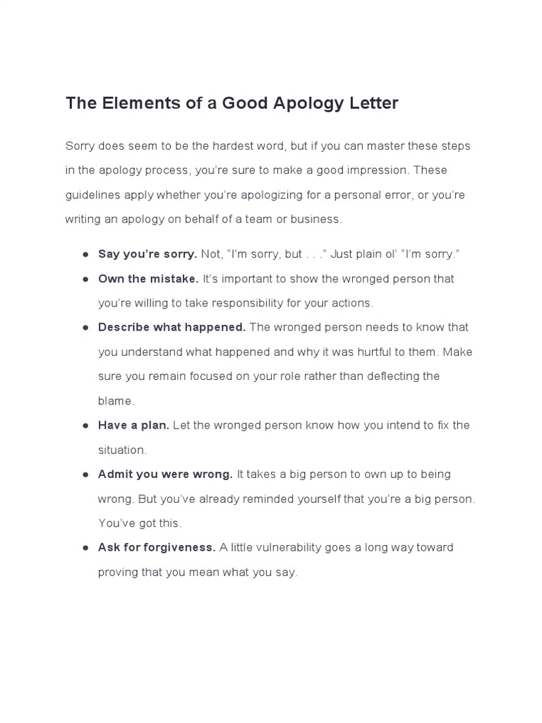 The Elements of A Good Apology Letter | PDF