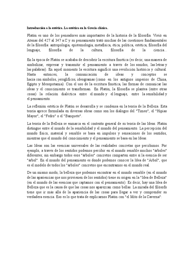 Introducción A La Estética | PDF | Platón | Belleza
