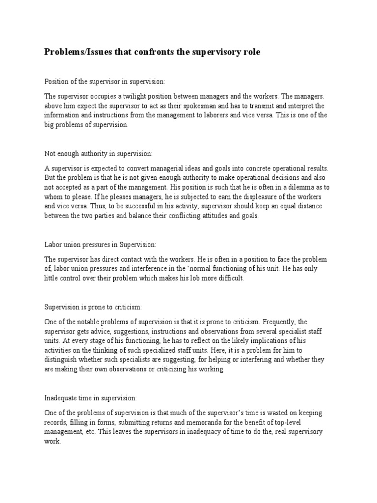 Problems Issues That Confronts The Supervisory Role | PDF | Supervisor ...