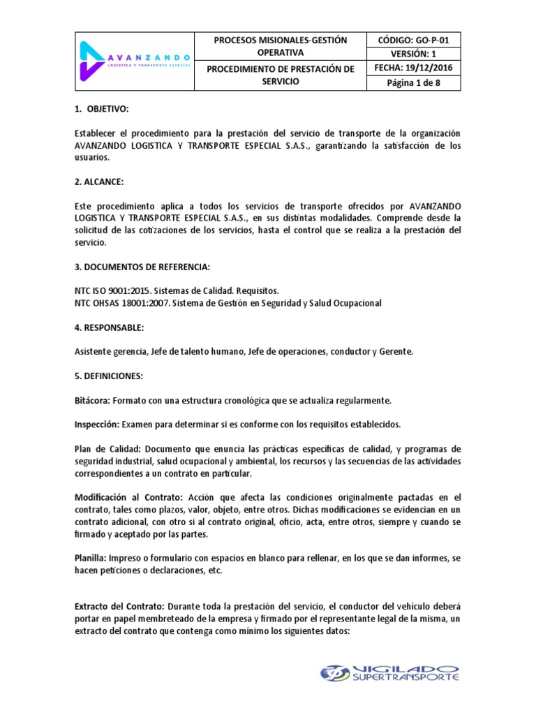 Go-P-01 Procedimiento de Prestación de Servicio | PDF | Calidad ...