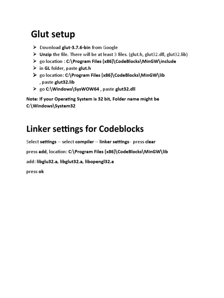 Glut Setup Guide for CodeBlocks | PDF