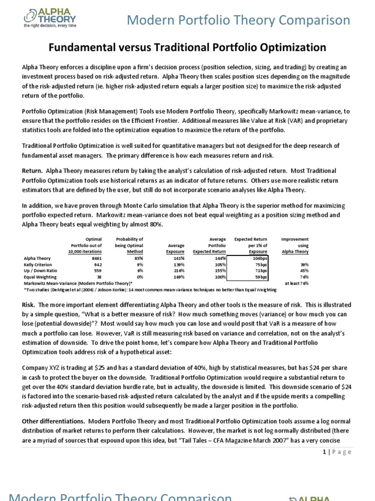 Alpha Theory Differentiation From Portfolio Optimization | PDF