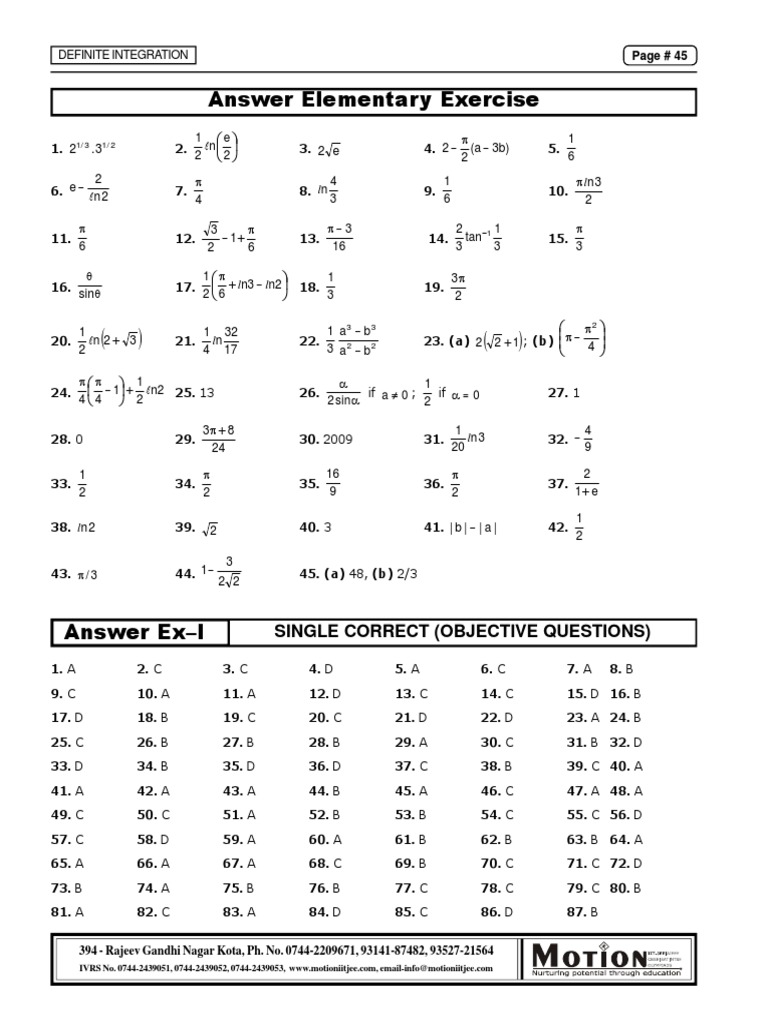 Answer Elementary Exercise: Single Correct (Objective Questions) | PDF ...