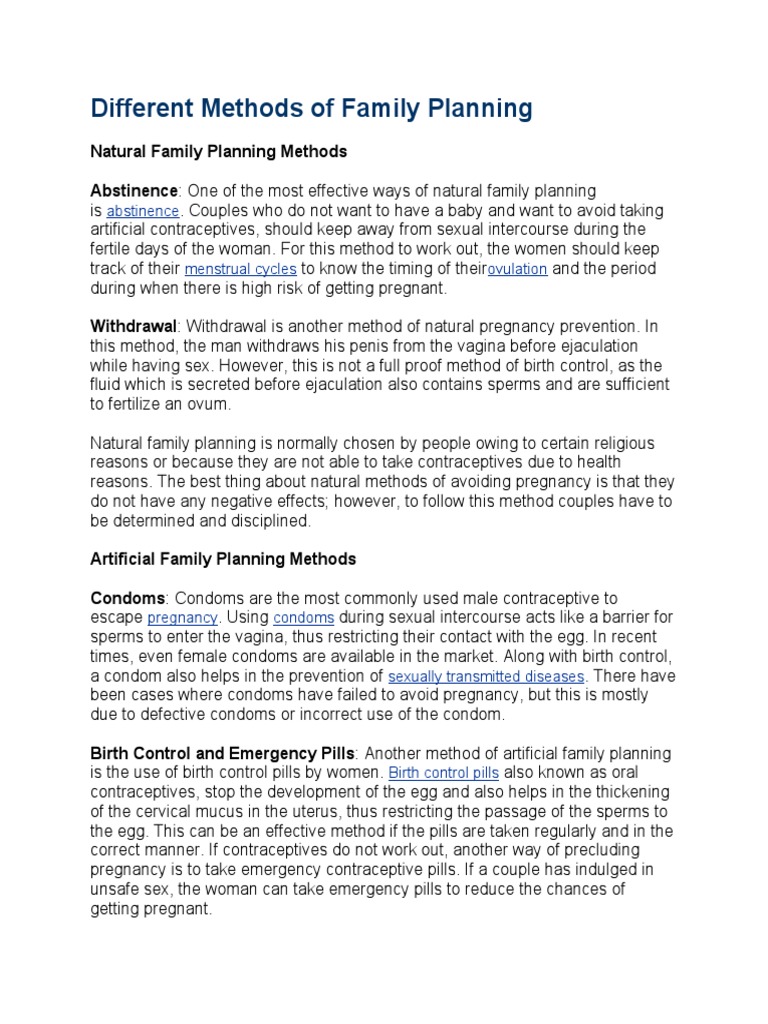 Different Methods Of Family Planning Pdf Birth Control Family