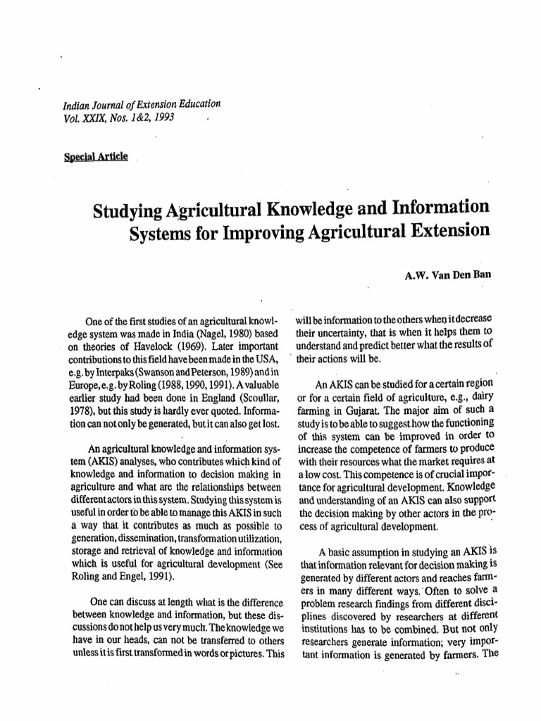 Studying Agricultural Knowledge and Information Systems For Improving ...