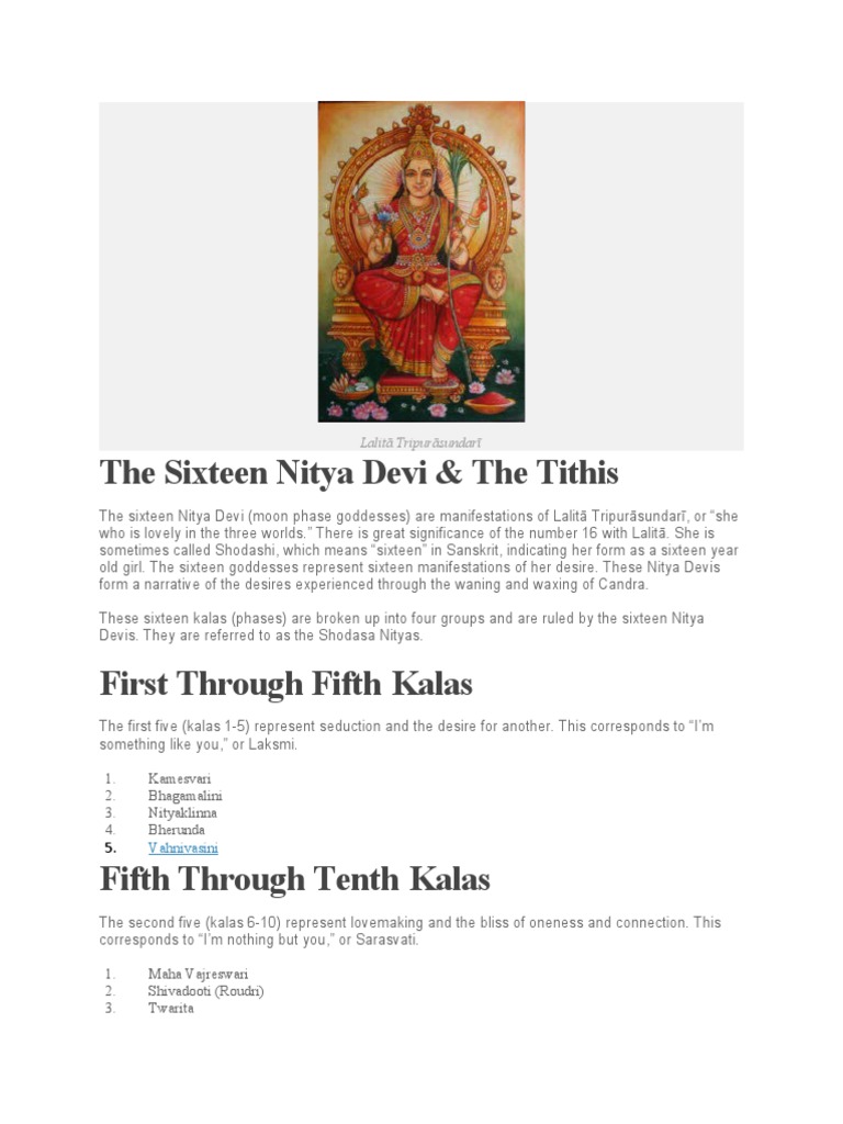 The Sixteen Nitya Devis Explained | PDF | Devi | Hindu Behaviour And ...
