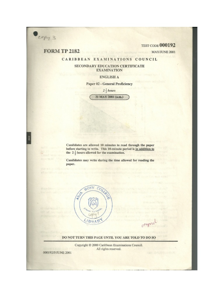 English A 2001 CXC P2 | PDF