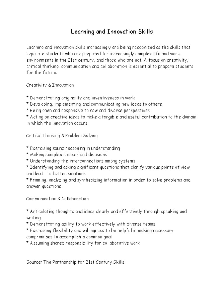 Learning and Innovation Skills | PDF