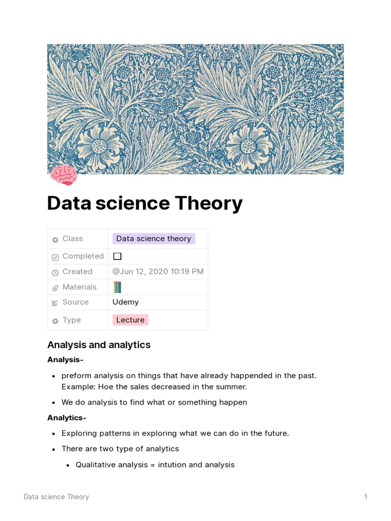 Data Science Theory: Analysis and Analytics | PDF | Analytics | Machine ...