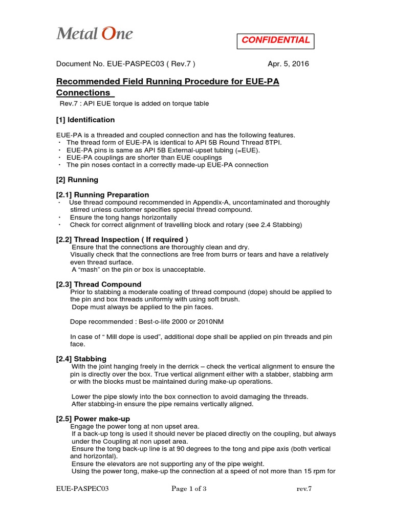 Recommended Field Running Procedure For EUE-PA Connections | PDF ...