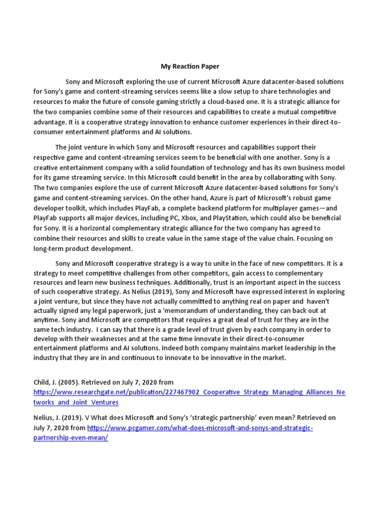 Reaction Paper Sample | PDF | Sony | Microsoft